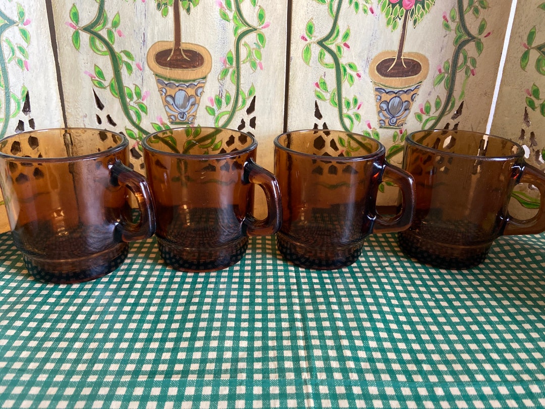 Vintage Anchor Hocking Brown Glass Mugs Stacking - Etsy