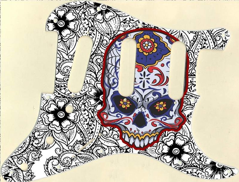 Custom Graphical Pickguard to Fit Fender Strat Stratocaster Skull Art 1 ...