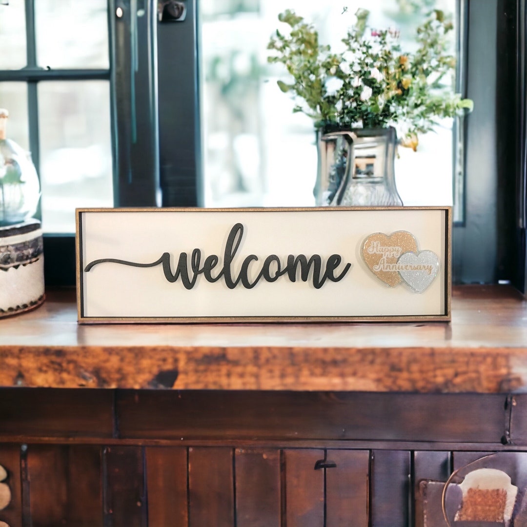 Small Interchangeable Welcome Sign | Tiered Tray Sign | Year Round ...
