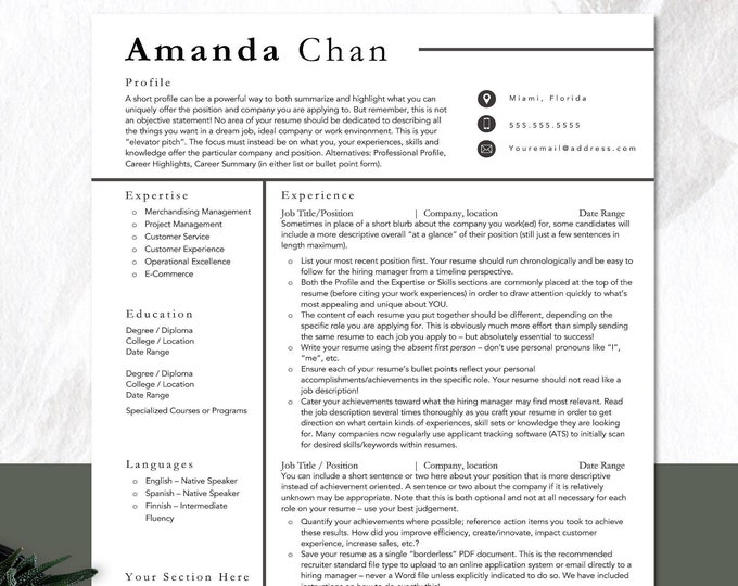 One Page Resume Template | Professional CV Template | Simple Resume ...