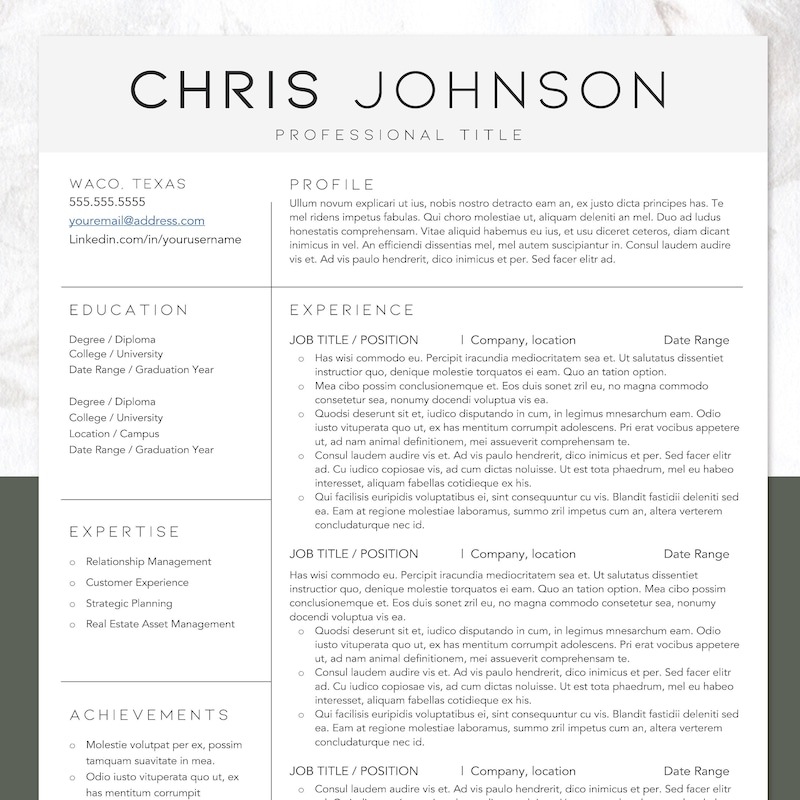 One Page Resume Template - Etsy