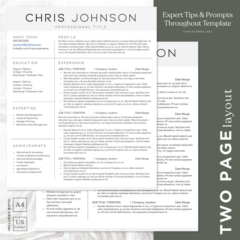 One Page Resume Template Professional CV Template Simple Resume Clean ...