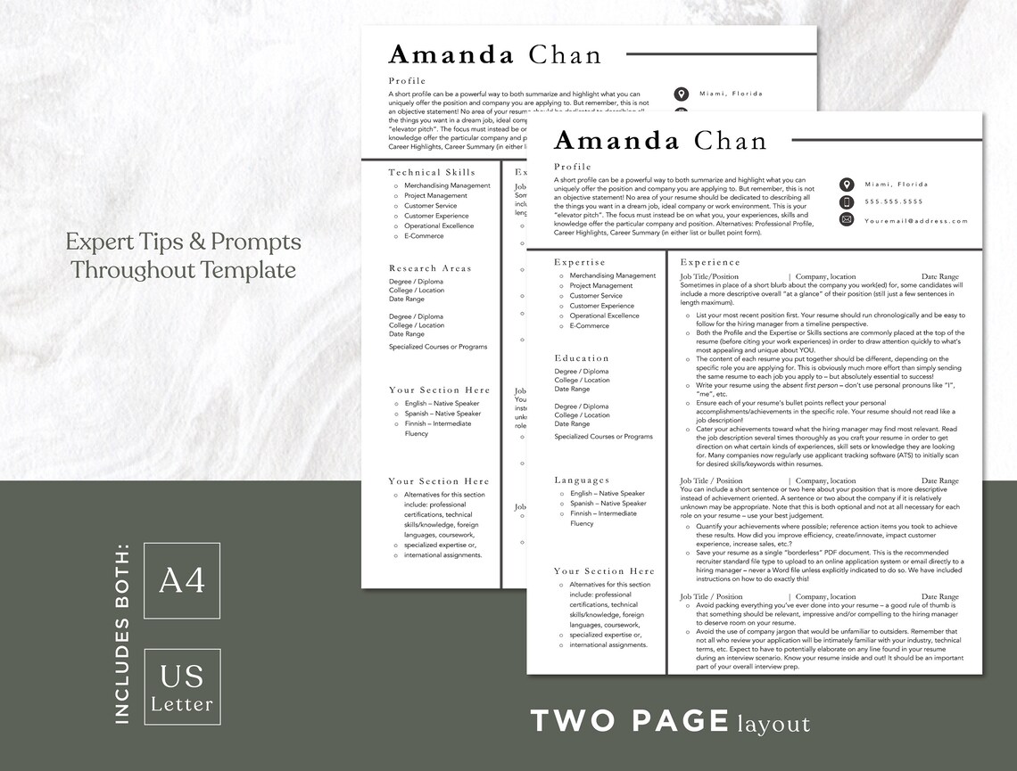 Classic Resume Template Instant Download | Professional CV Design ...