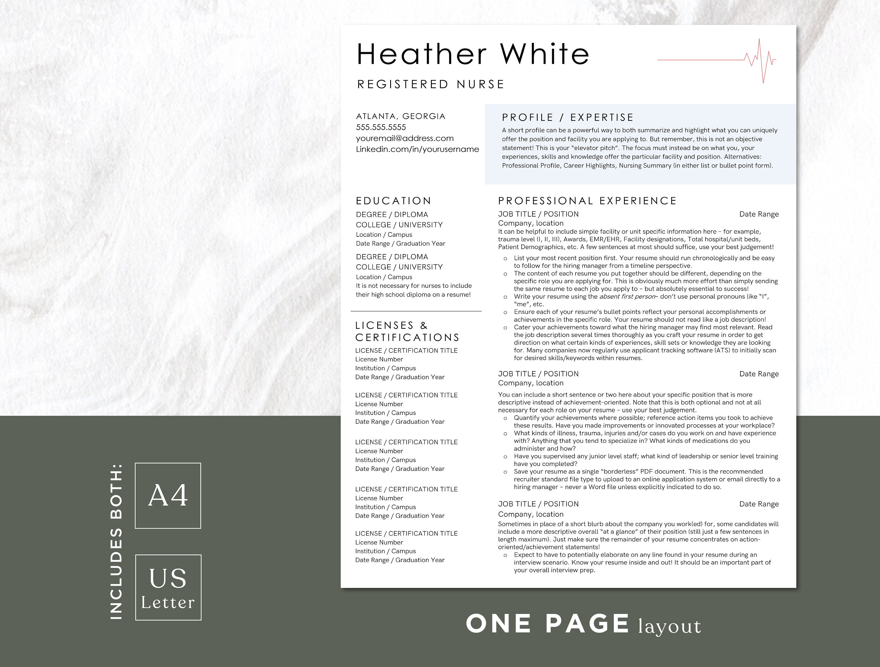 Modern Nurse Resume Template, Medical Nursing CV for RN Professionals ...