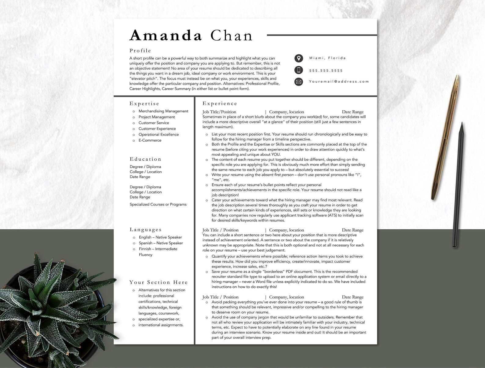 Classic Resume Template Instant Download | Professional CV Design ...