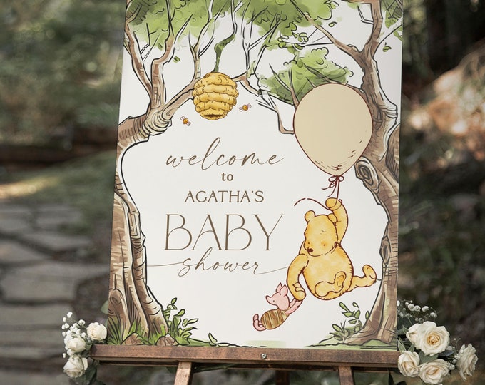 POOH - Winnie the Pooh Baby Shower Welcome Sign, Pooh Baby Shower ...
