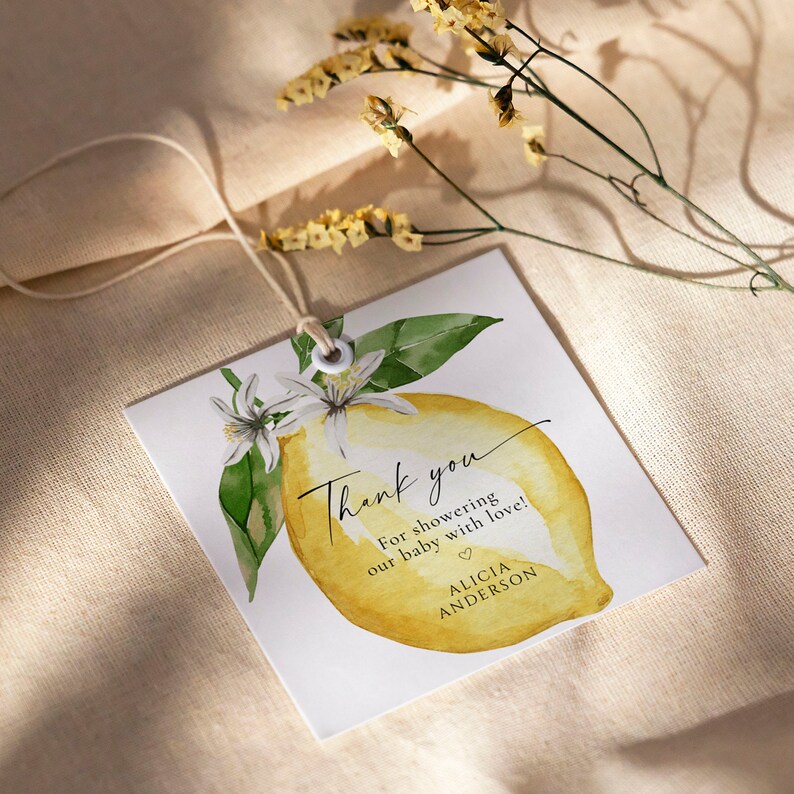 ALICIA Blue Tiles and Lemons Baby Shower Favor Tag Editable - Etsy