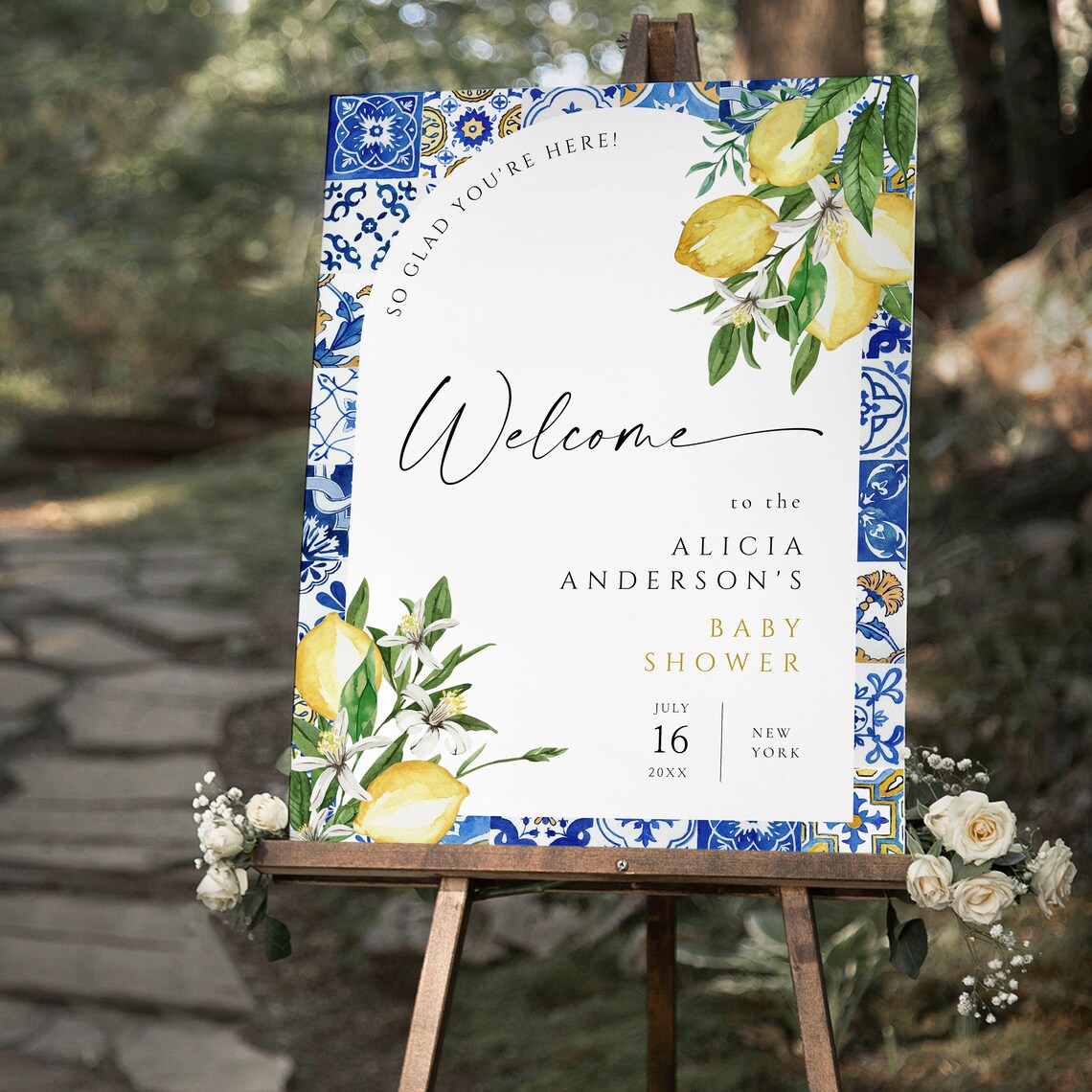 ALICIA Blue Tiles and Lemons Baby Shower Welcome Sign - Etsy