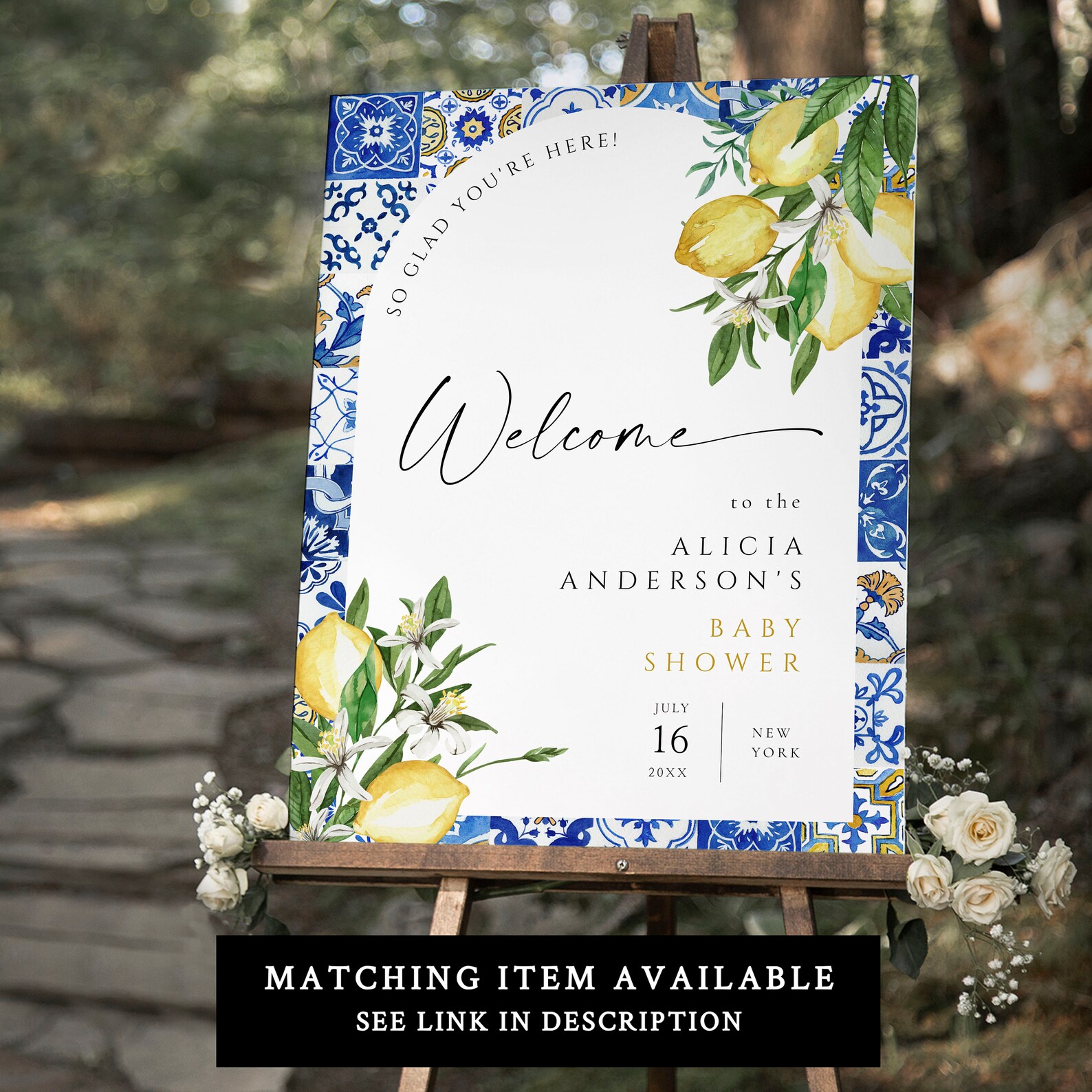 ALICIA Blue Tiles and Lemons Baby Shower Favor Tag Editable - Etsy