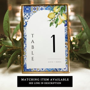 ALICIA - Blue Tiles and Lemons Custom Sign Template, Editable Arched ...