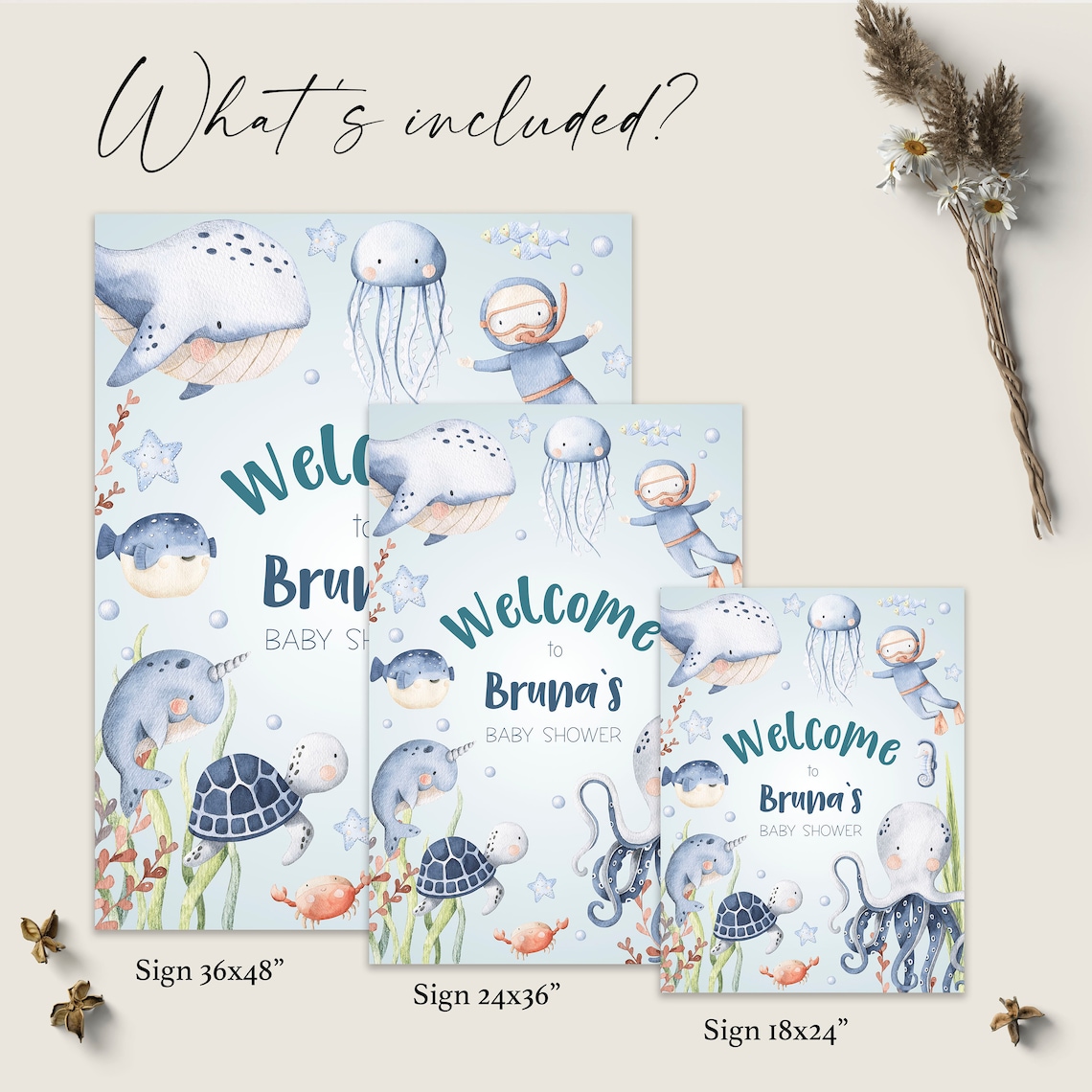BRUNA - Under the Sea Baby Shower Welcome Sign, Ocean & Sea Baby Shower ...