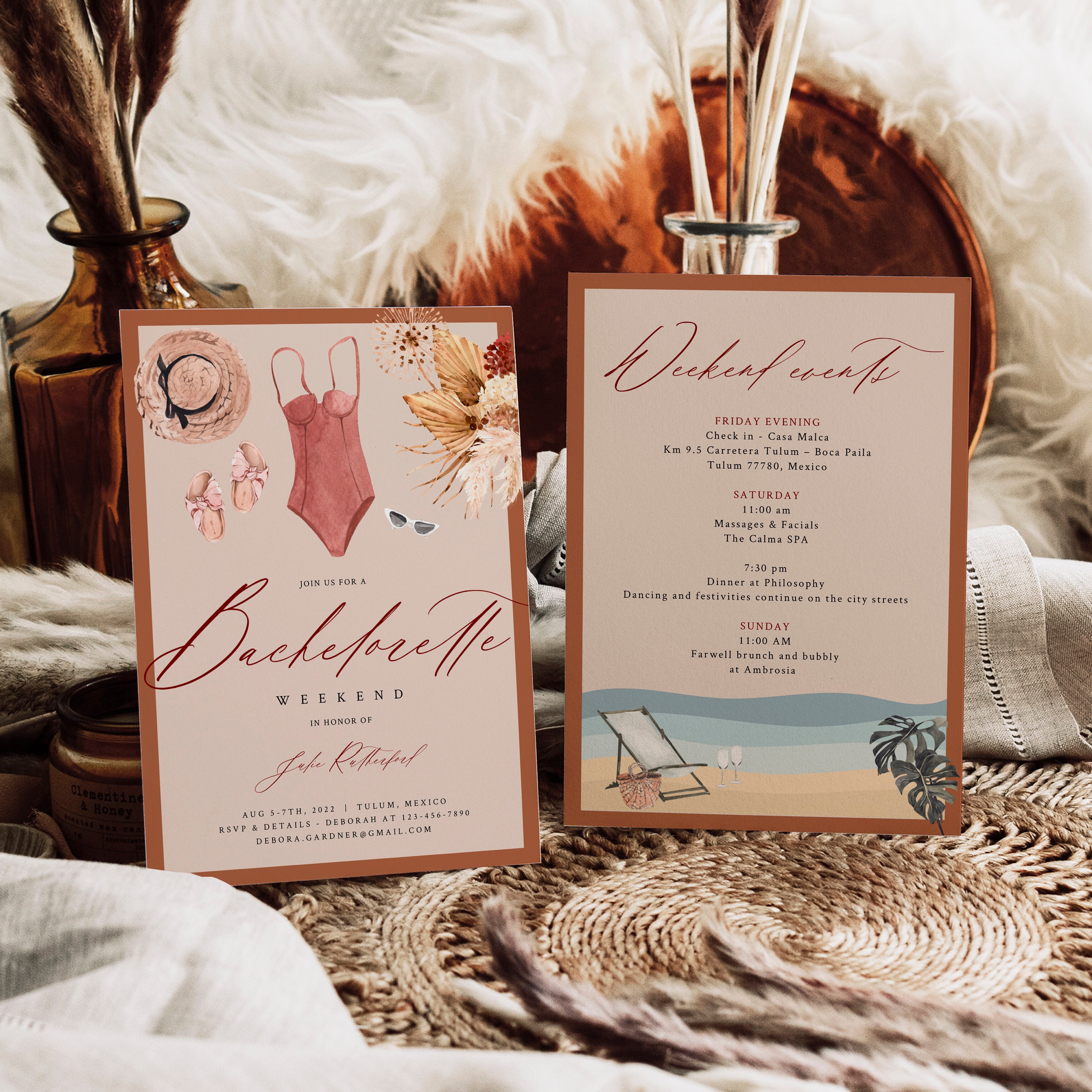 Julia Swim Bachelorette Invitation And Itinerary Template Boho Etsy