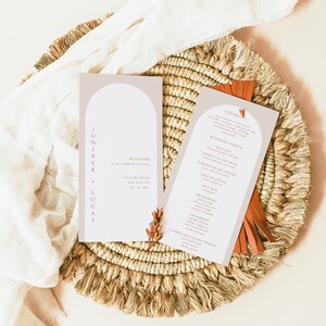 JUNIPER Arched Boho Wedding Program Template, Terracotta Wedding Program Editable, Burnt Orange ...