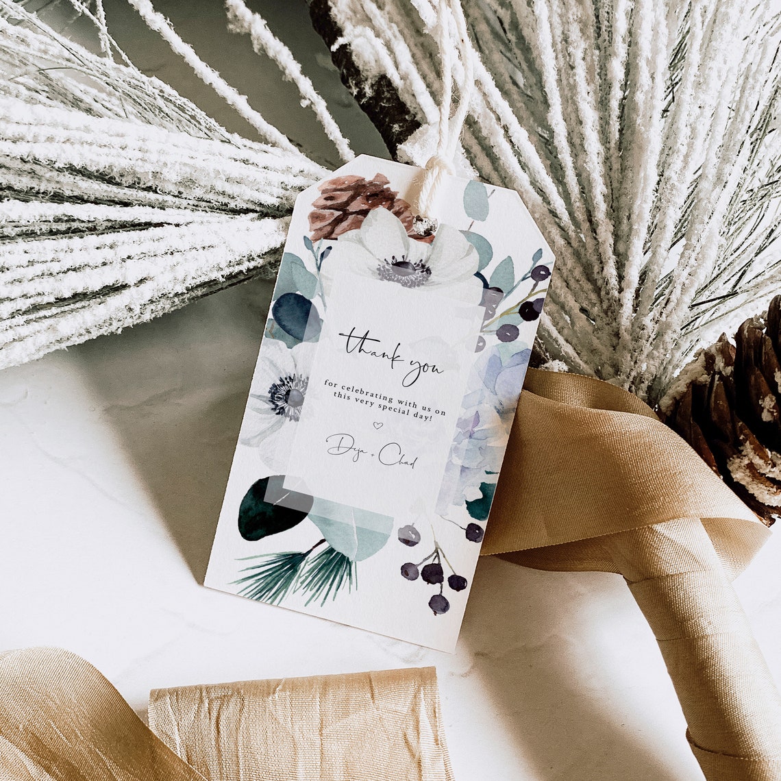 Dusty Blue Favor Tag Template Gift Thank You Tag Wedding Bridal Winter ...