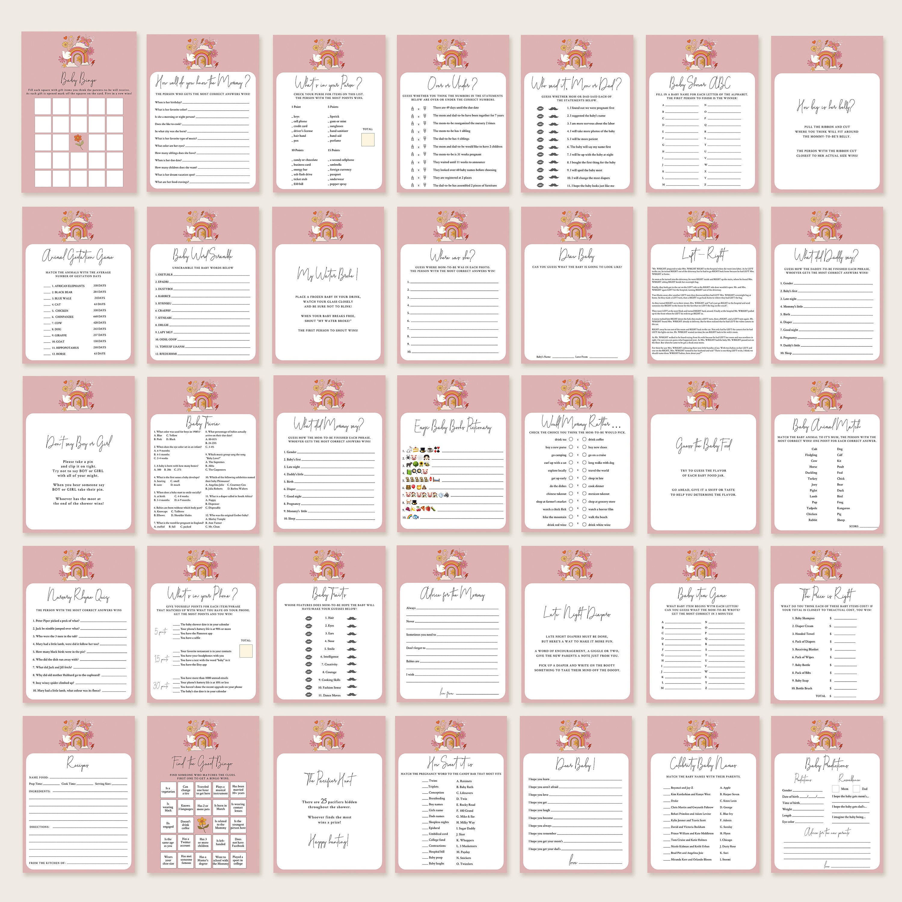 SURI - Retro Baby Shower Editable Games Bundle, Peace & Love Baby ...