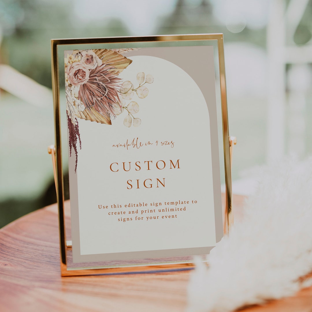 EMMA Boho Wedding Custom Table Sign Template, Pampas Grass Editable ...