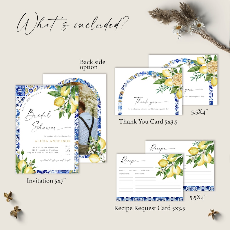ALICIA - Blue Tiles and Lemons Bridal Shower Invitation Suite, Editable ...