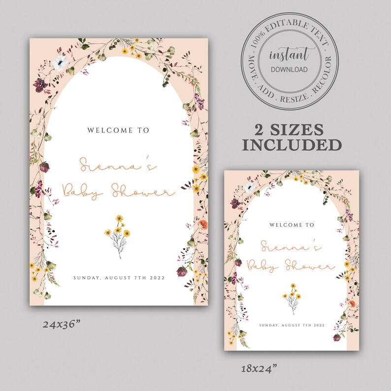 LOLA Little Wildflower Baby Shower Welcome Sign Template | Etsy