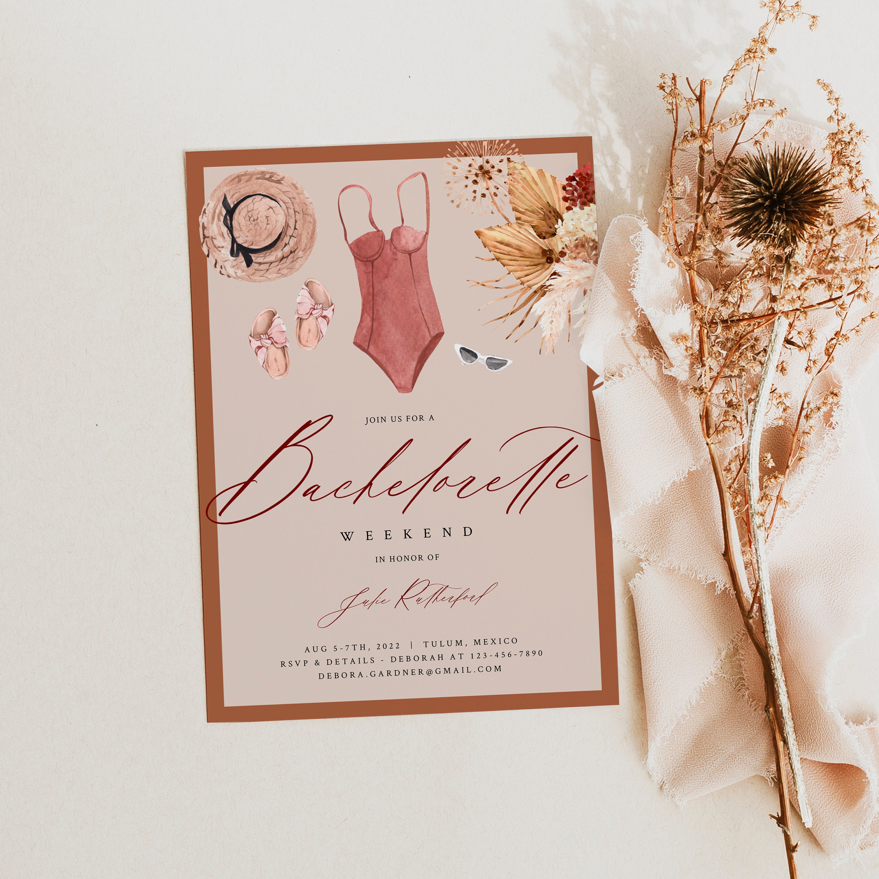 Julia Swim Bachelorette Invitation And Itinerary Template Boho Etsy