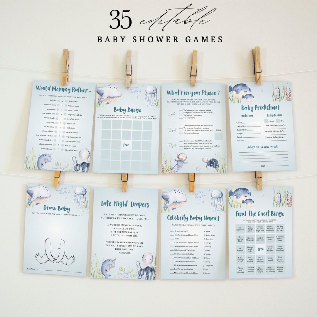 BRUNA - Under the Sea Baby Shower Games Bundle, Ocean & Sea Baby Shower ...