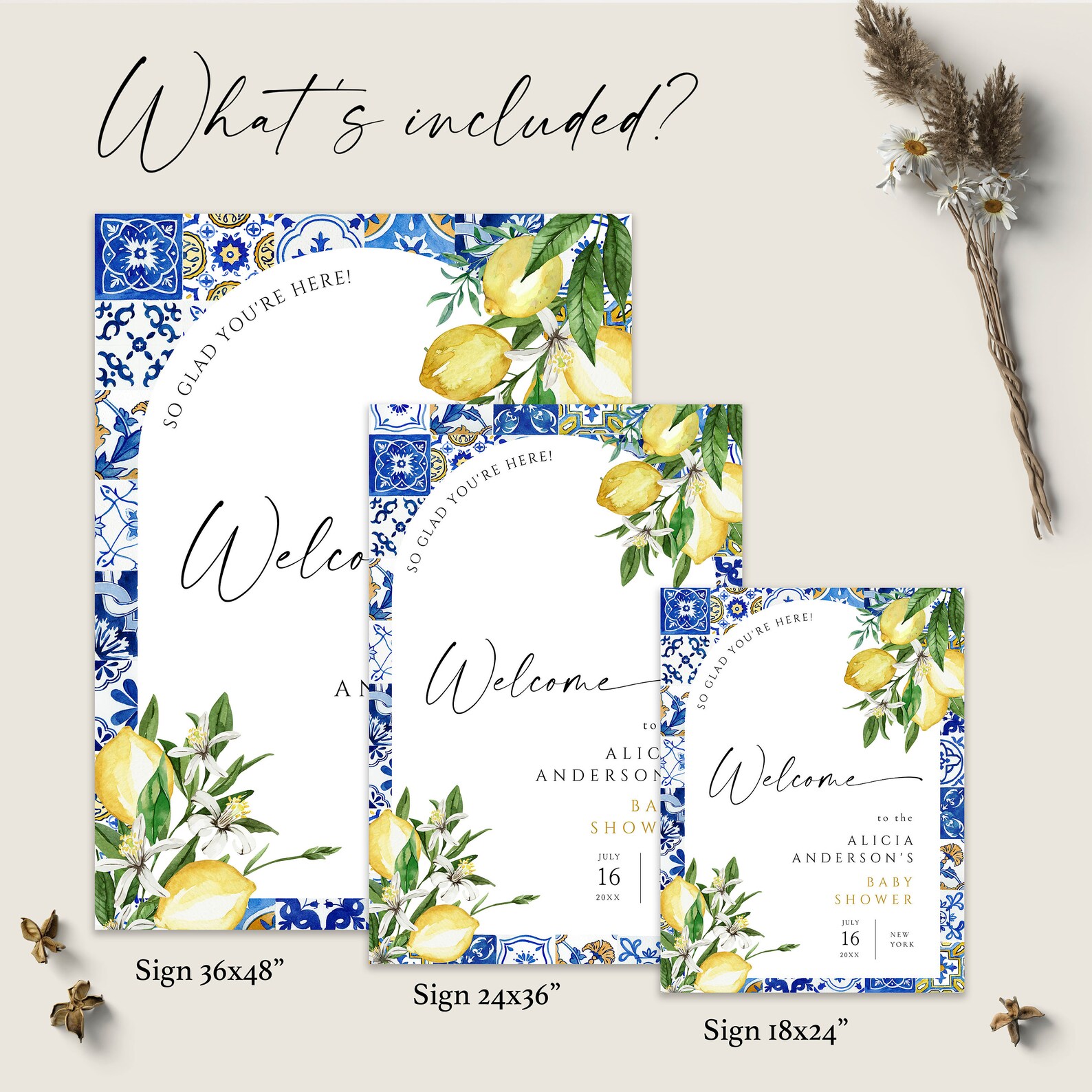 ALICIA Blue Tiles and Lemons Baby Shower Welcome Sign - Etsy