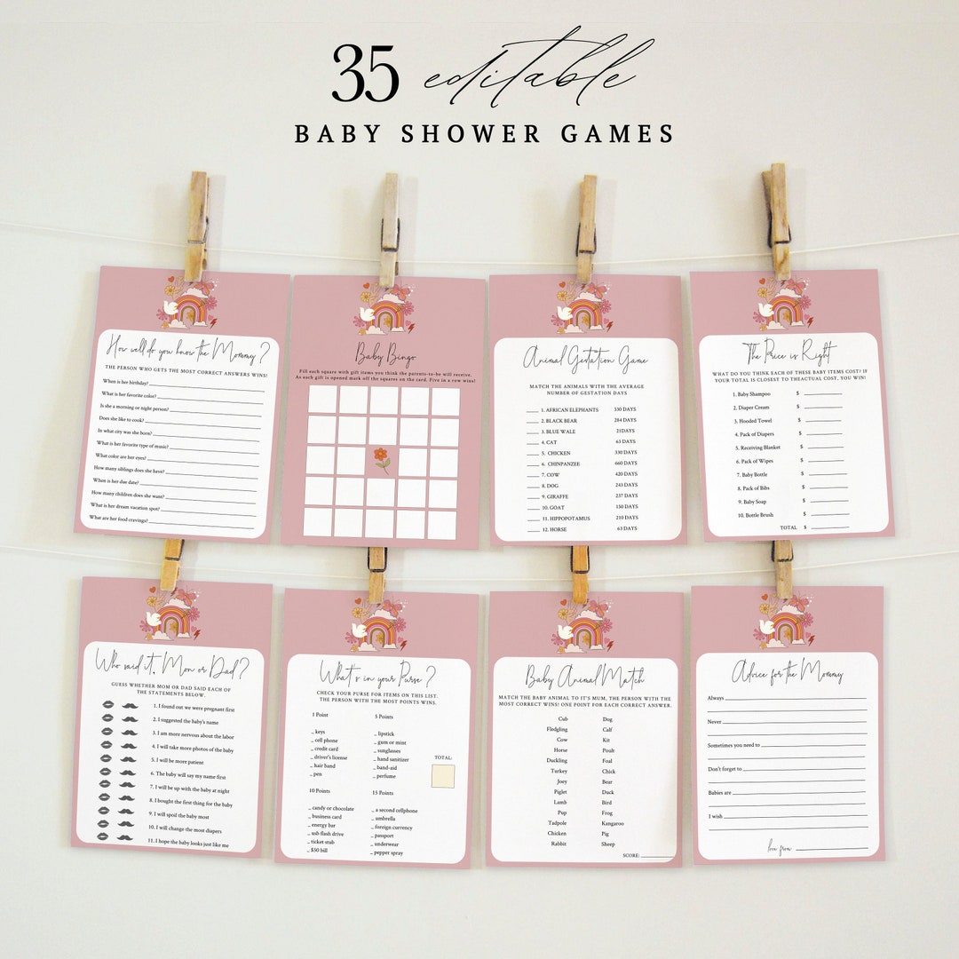 SURI - Retro Baby Shower Editable Games Bundle, Peace & Love Baby ...