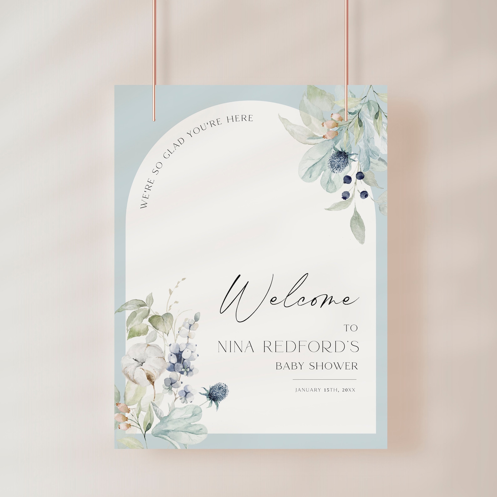 NINA - Dusty Blue Baby Shower Welcome Sign, Editable Boho Welcome Sign ...