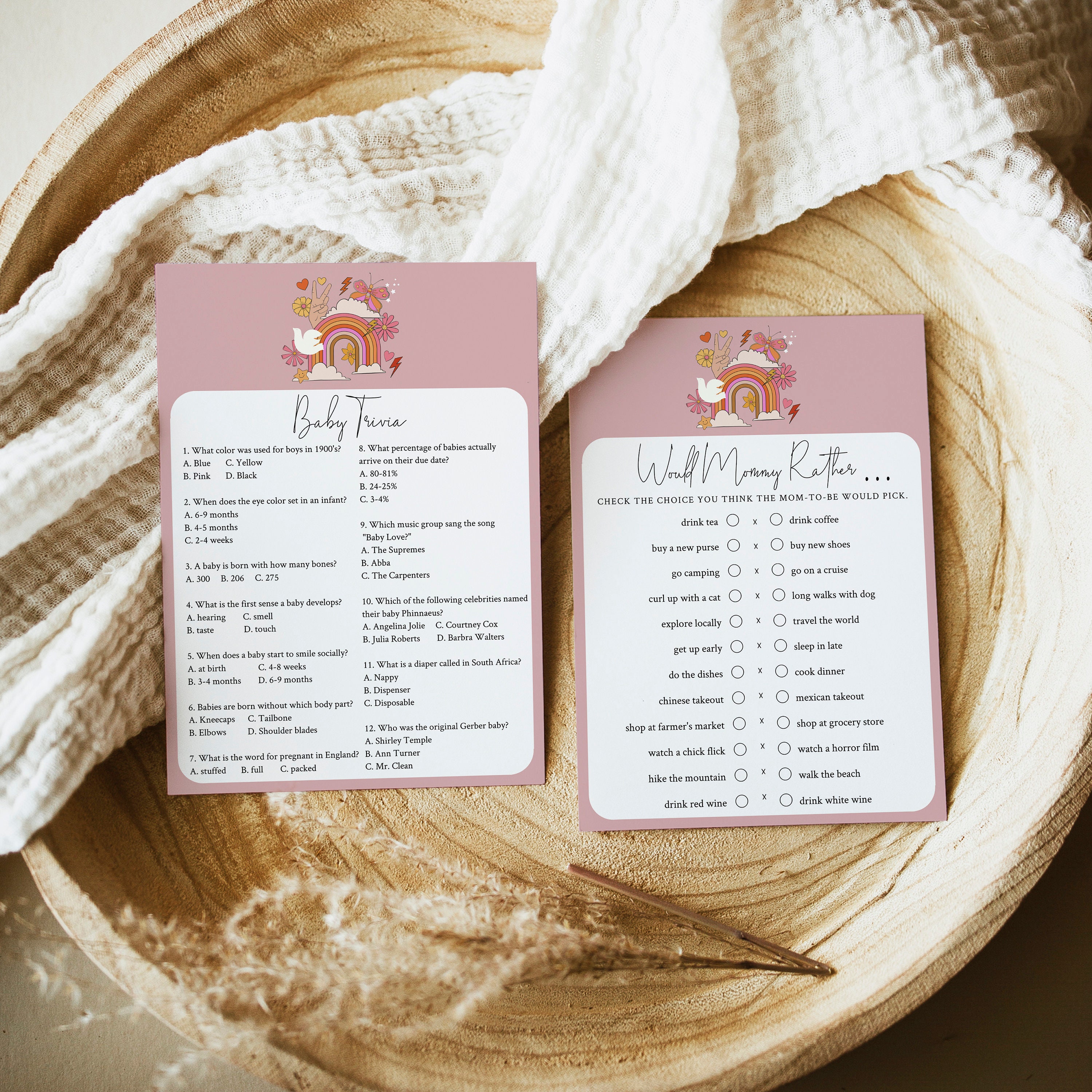 SURI - Retro Baby Shower Editable Games Bundle, Peace & Love Baby ...