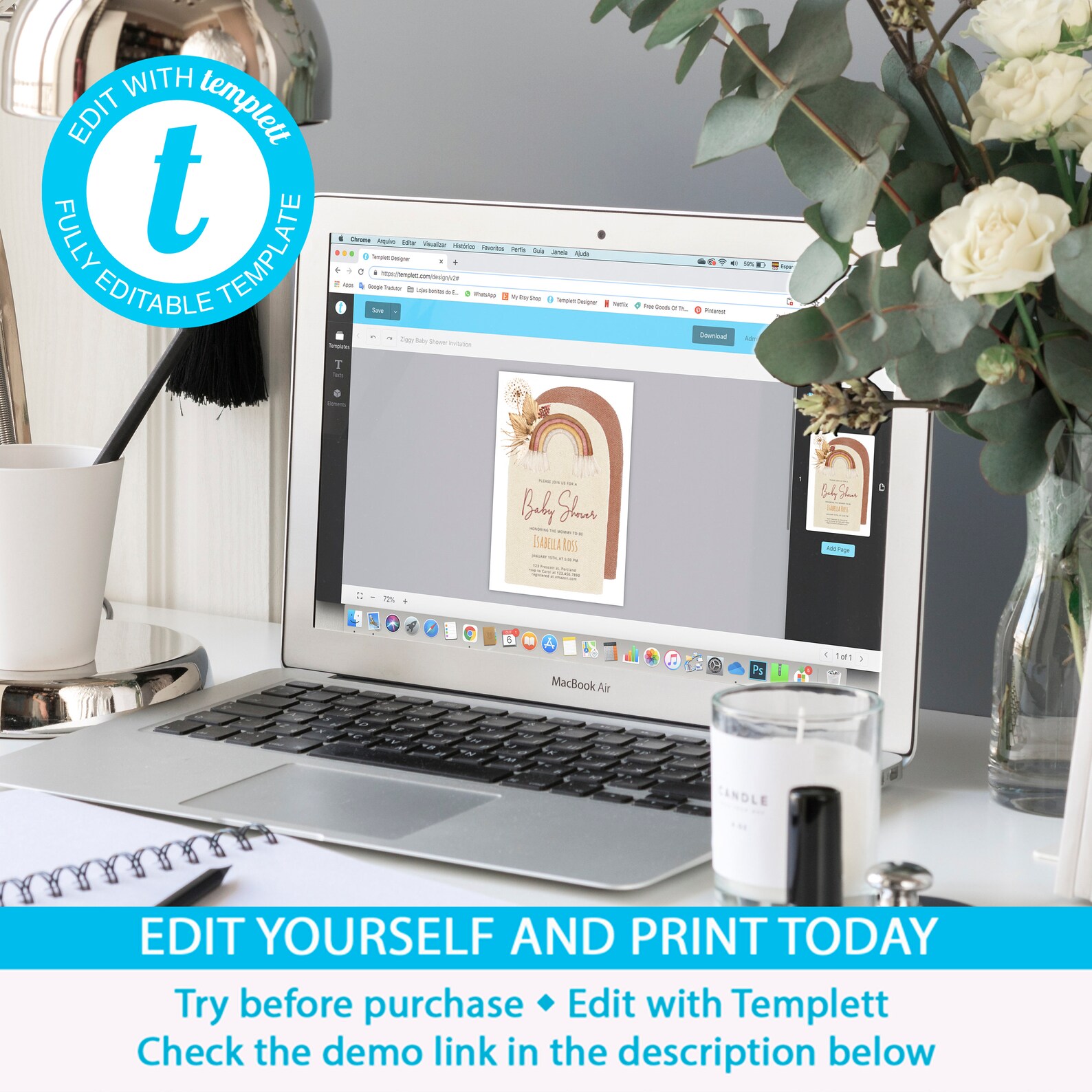 ZIGGY Boho Rainbow Baby Shower Welcome Sign Template - Etsy