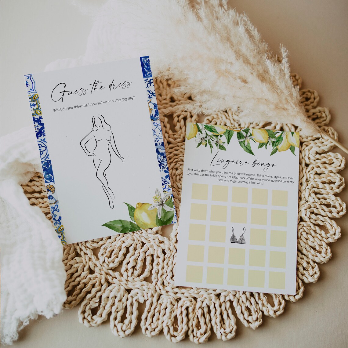 ALICIA - Blue Tiles and Lemons Bridal Shower Games Bundle, Editable ...
