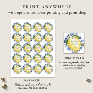 ALICIA - Blue Tiles and Lemons Baby Shower Round Sticker, Editable ...