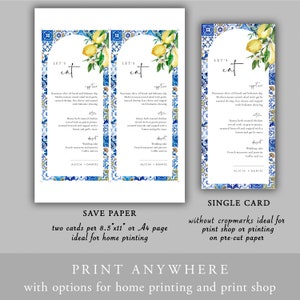 ALICIA - Blue Tiles and Lemons Wedding Menu Template, Editable ...