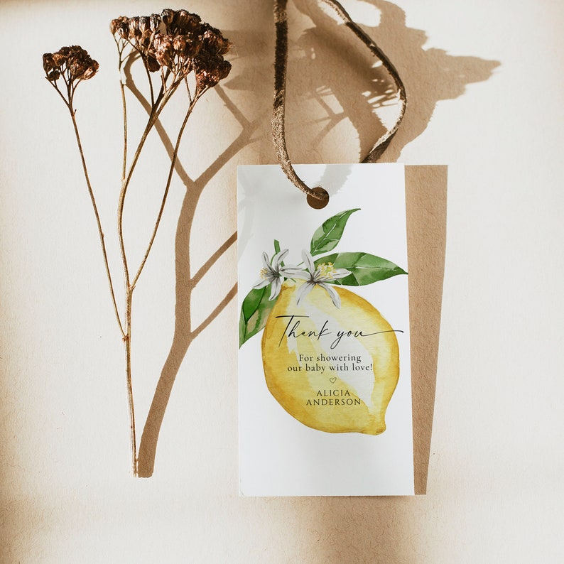 ALICIA Blue Tiles and Lemons Baby Shower Favor Tag Editable - Etsy