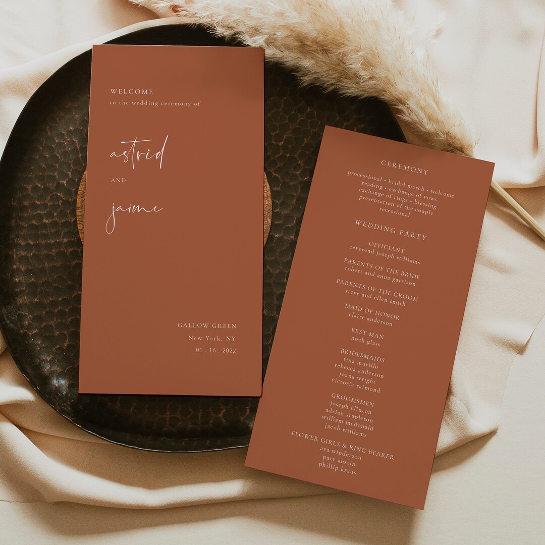 DAKOTA - Terracotta Wedding Program Template, Burnt Orange Wedding ...