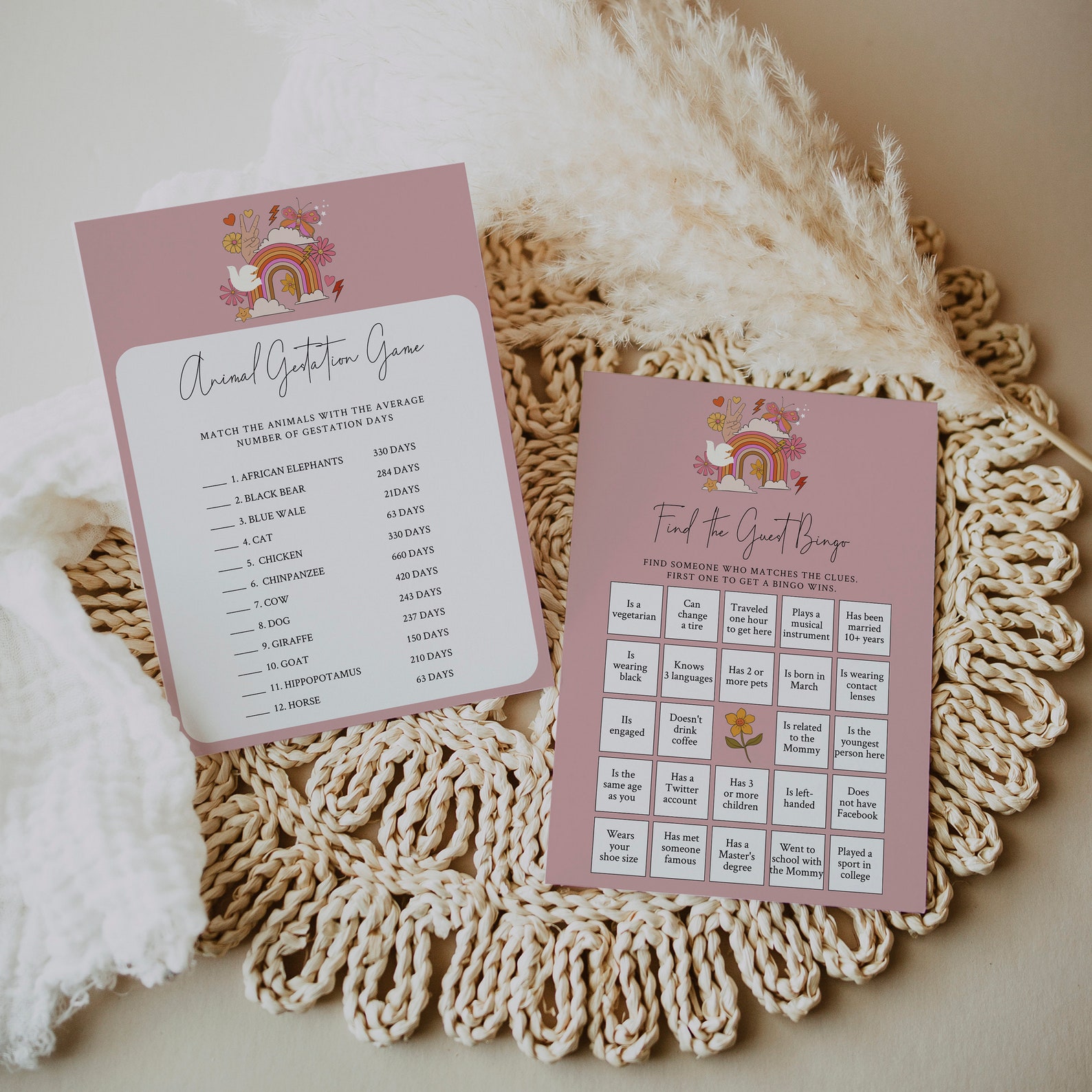 SURI - Retro Baby Shower Editable Games Bundle, Peace & Love Baby ...