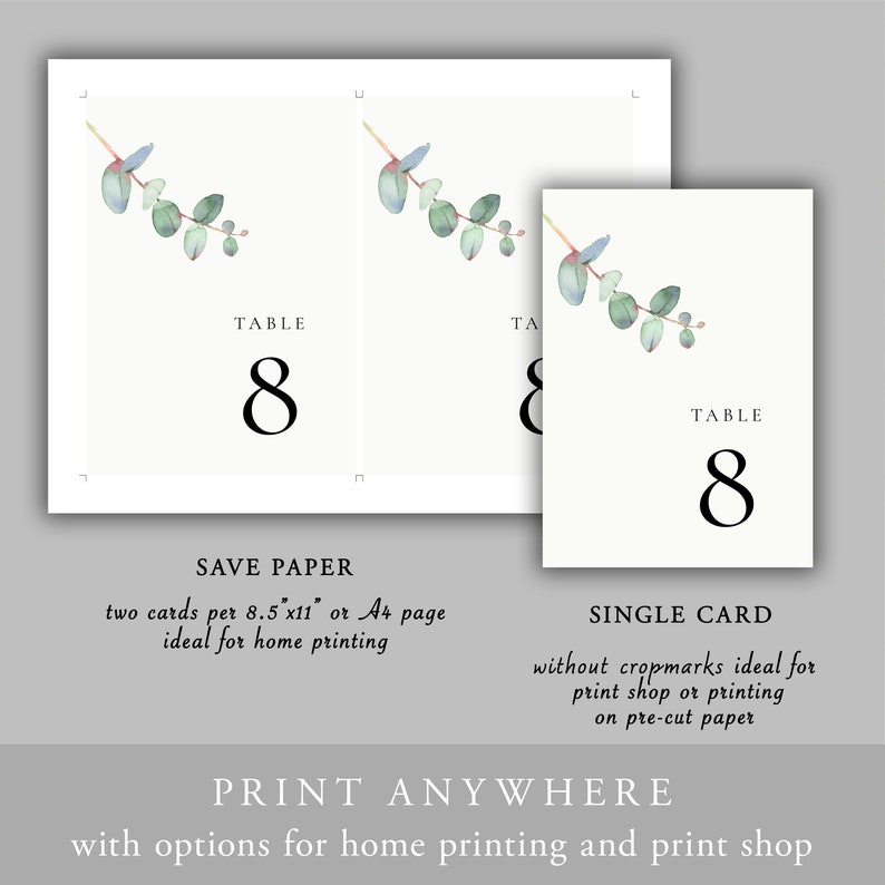 Eucalyptus Wedding Table Sign Template Minimalist Greenery | Etsy