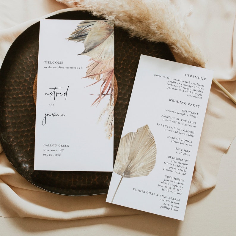 Boho Wedding Program Template Pampas Grass Wedding Program - Etsy