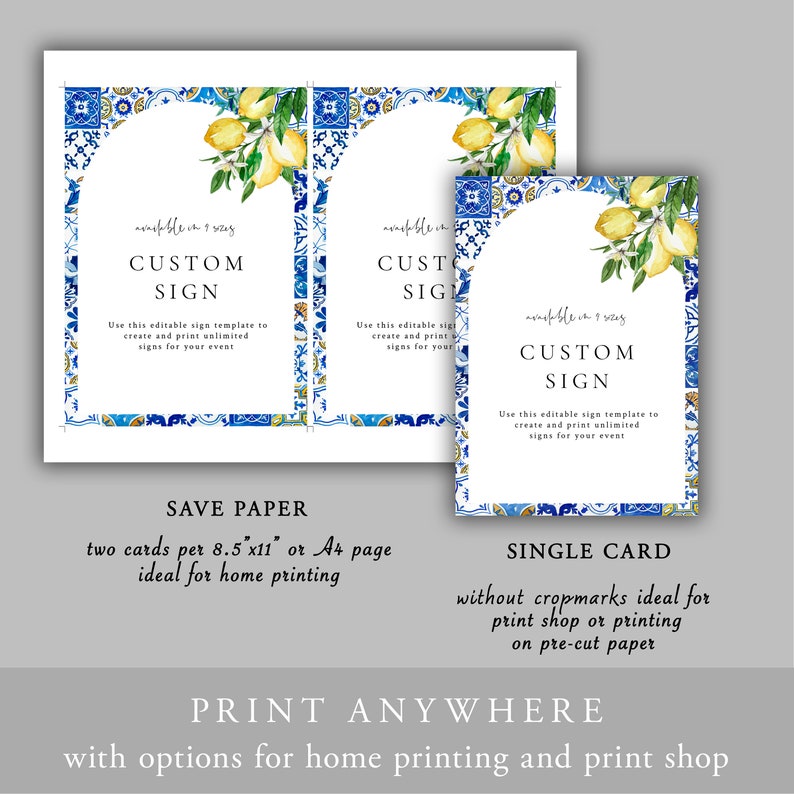 ALICIA - Blue Tiles and Lemons Custom Sign Template, Editable Arched ...
