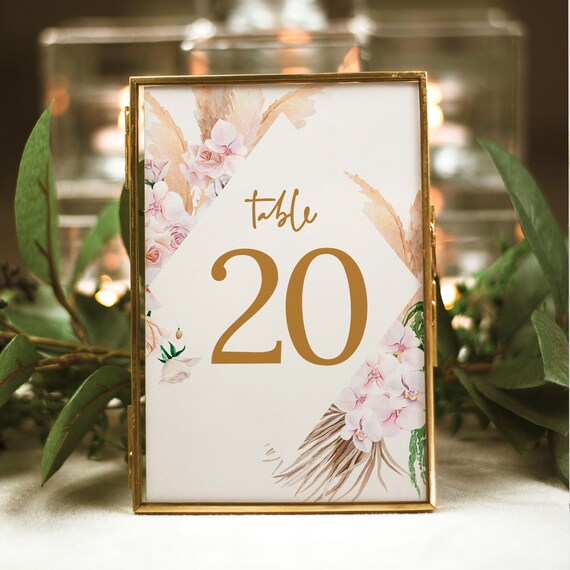 Pampas Grass Table Number Card Template Printable Boho Table | Etsy