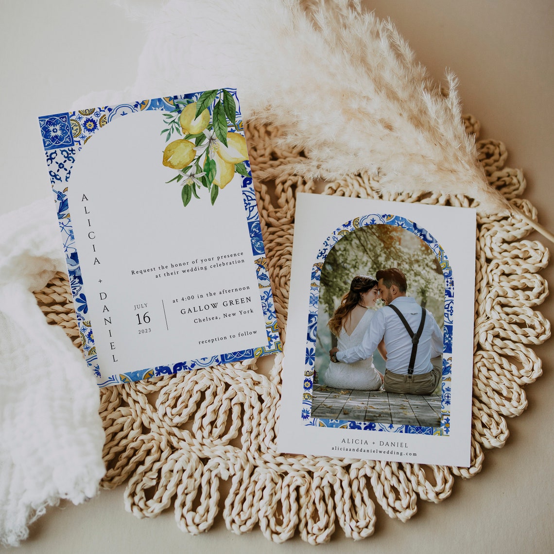 ALICIA - Tiles and Lemons Wedding Invitation Suite, Editable Italian ...