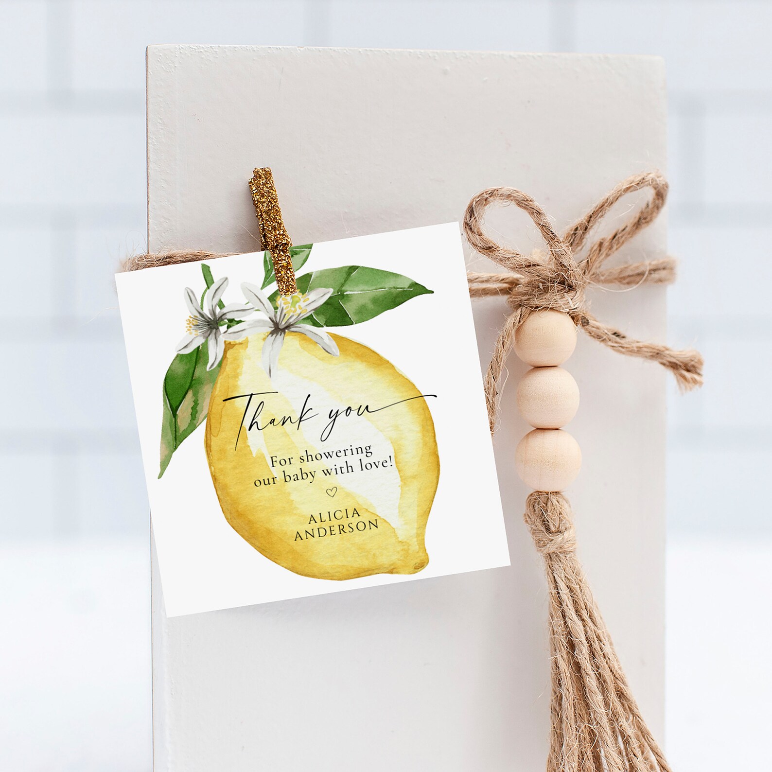 ALICIA Blue Tiles and Lemons Baby Shower Favor Tag Editable - Etsy