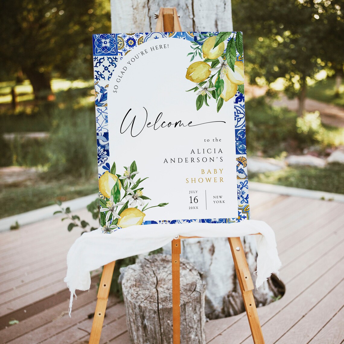 ALICIA Blue Tiles and Lemons Baby Shower Welcome Sign - Etsy