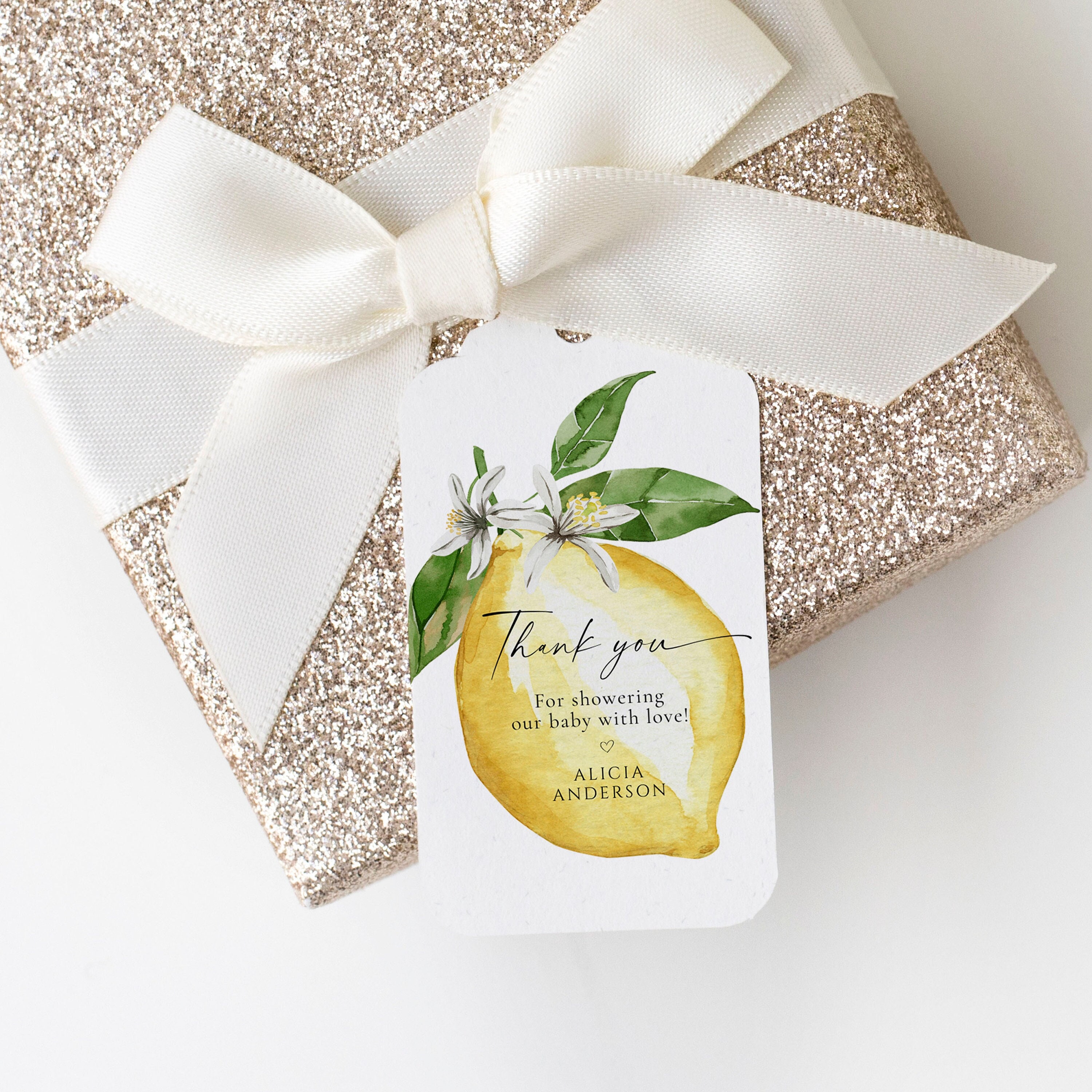 ALICIA Blue Tiles and Lemons Baby Shower Favor Tag Editable - Etsy