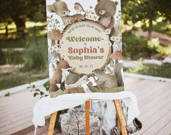 Editable Woodland Baby Shower Welcome Sign, Greenery Woodland Animals ...