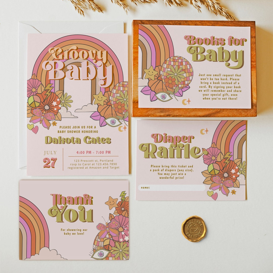 GROOVY Retro Baby Shower Invitation Set, Hippie 70s Vibe Baby Shower ...