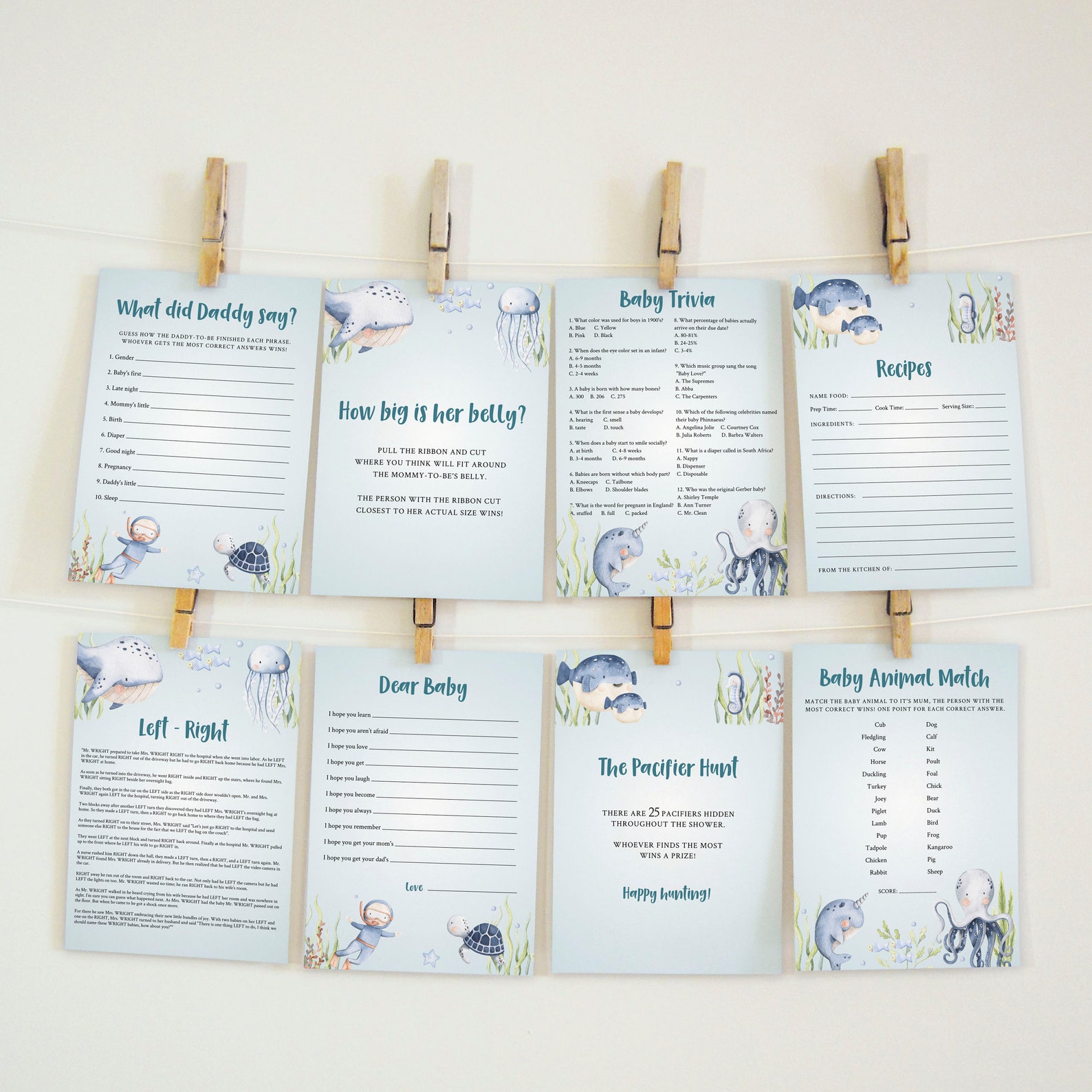 BRUNA - Under the Sea Baby Shower Games Bundle, Ocean & Sea Baby Shower ...