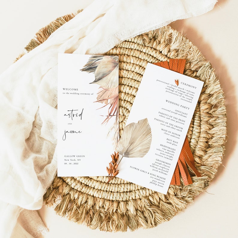 Boho Wedding Program Template Pampas Grass Wedding Program - Etsy