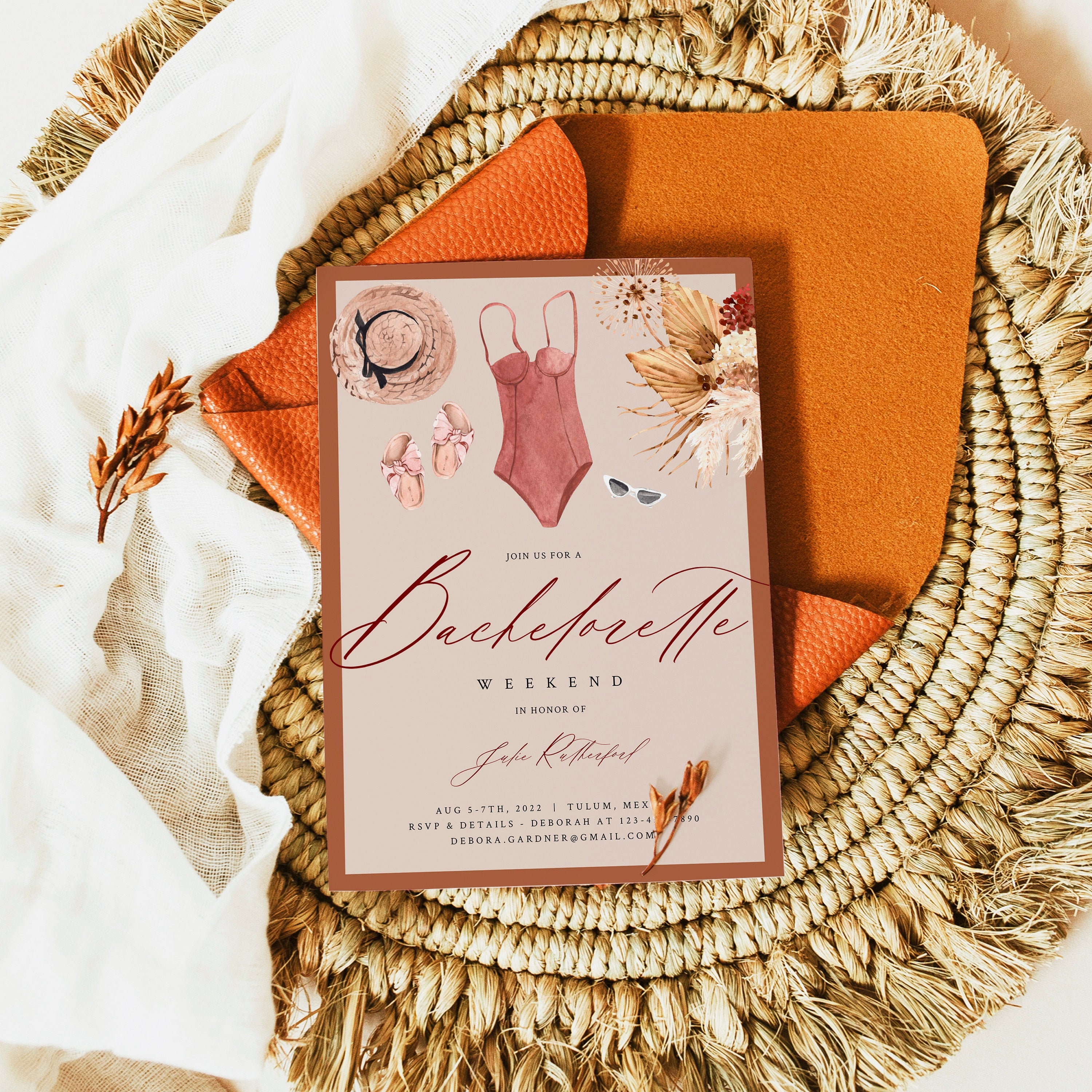 Julia Swim Bachelorette Invitation And Itinerary Template Boho Beach