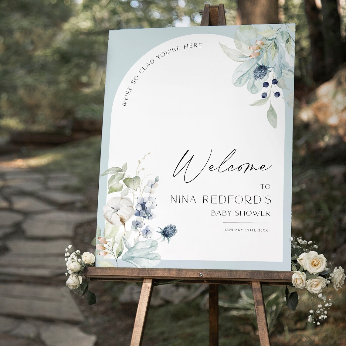 NINA - Dusty Blue Baby Shower Welcome Sign, Editable Boho Welcome Sign ...