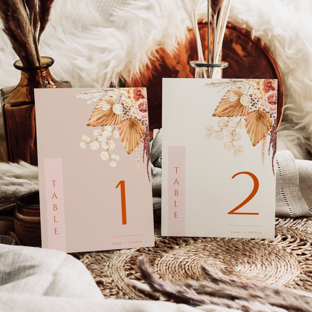 EMMA Boho Wedding Table Number Template, Pampas Grass Wedding Table ...